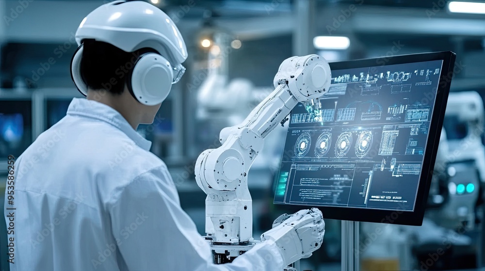 Engineer Manager Monitoring And Controlling Robot Arm Automation In Smart Factories Featuring