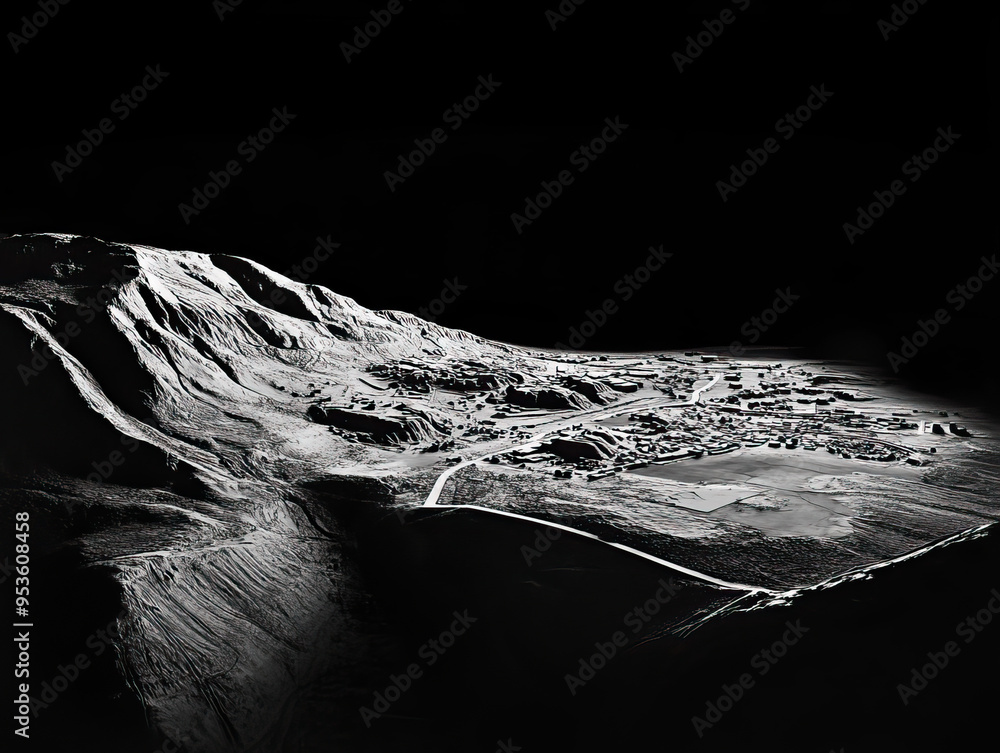 Technical aerial visual, 3D LiDAR GIS aerial map satellite scan model ...