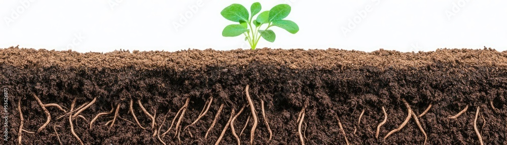 Cross-section of soil revealing plant roots, organic agriculture ...
