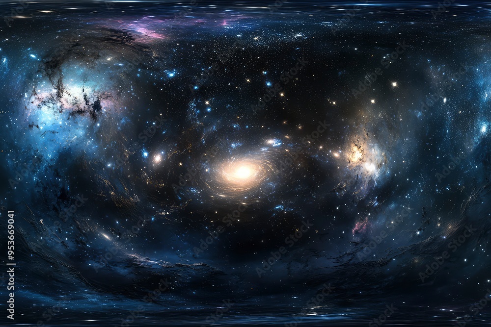 360 degree space background with nebula and stars, equirectangular ...