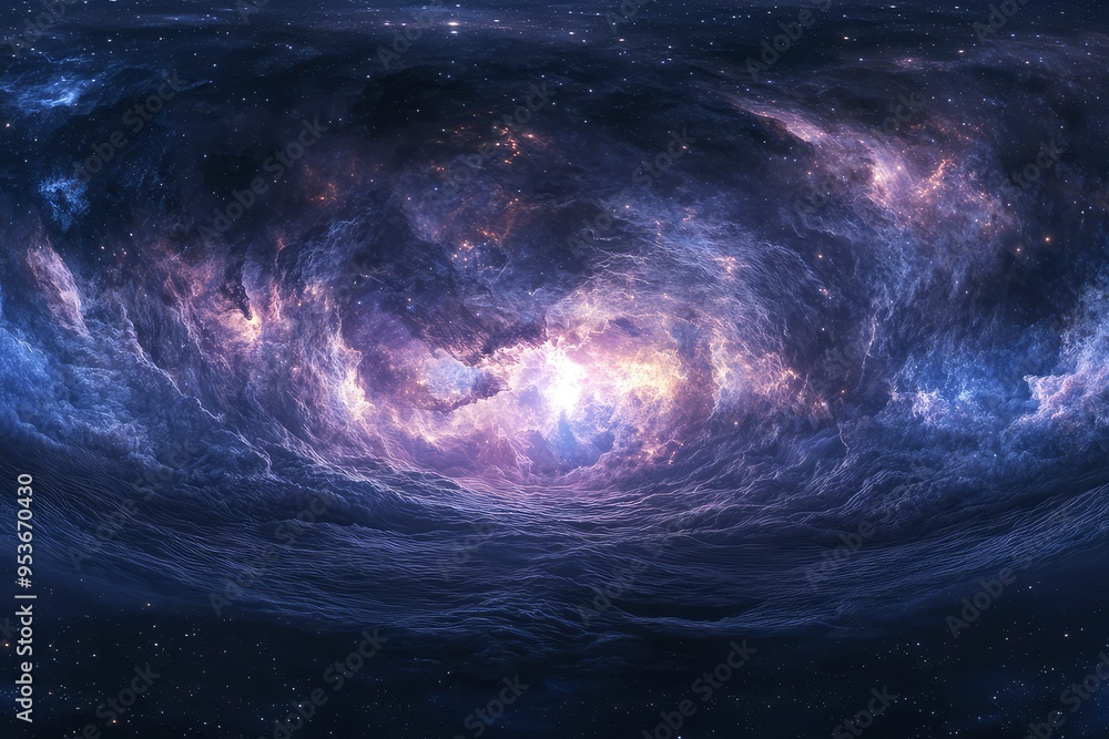 360 degree space background with nebula and stars, equirectangular ...