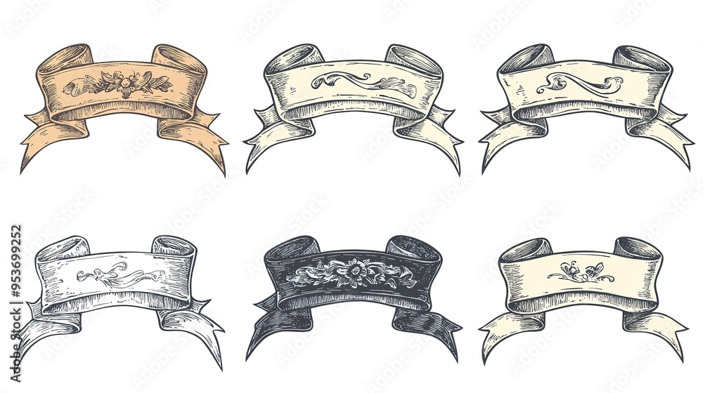 Engraved Ribbons: Vintage Tape Templates for Design Labels Featuring ...