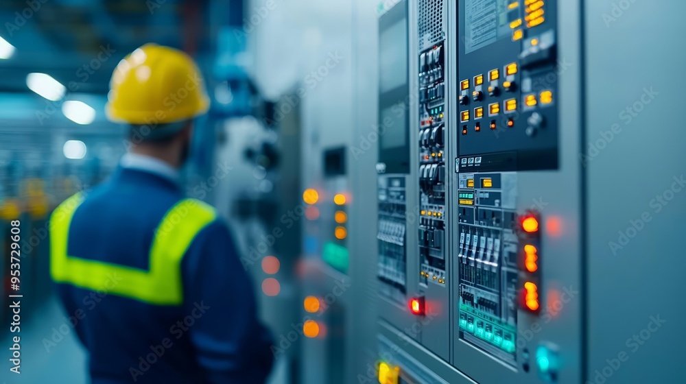 State-of-the-art electrical control room in a factory, emphasizing ...