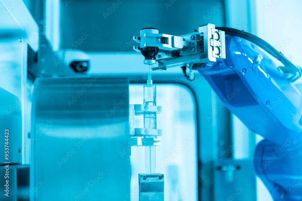 Chemotherapy drug compounding robot with syringe and medicine bottle ...