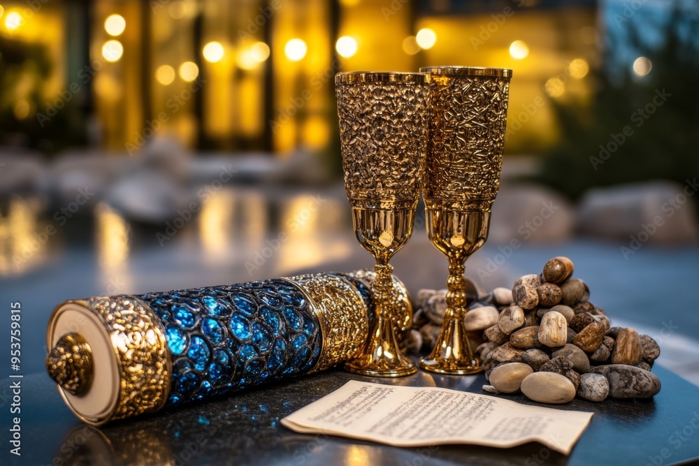 Covenant represented through symbolic religious objects on an altar ...