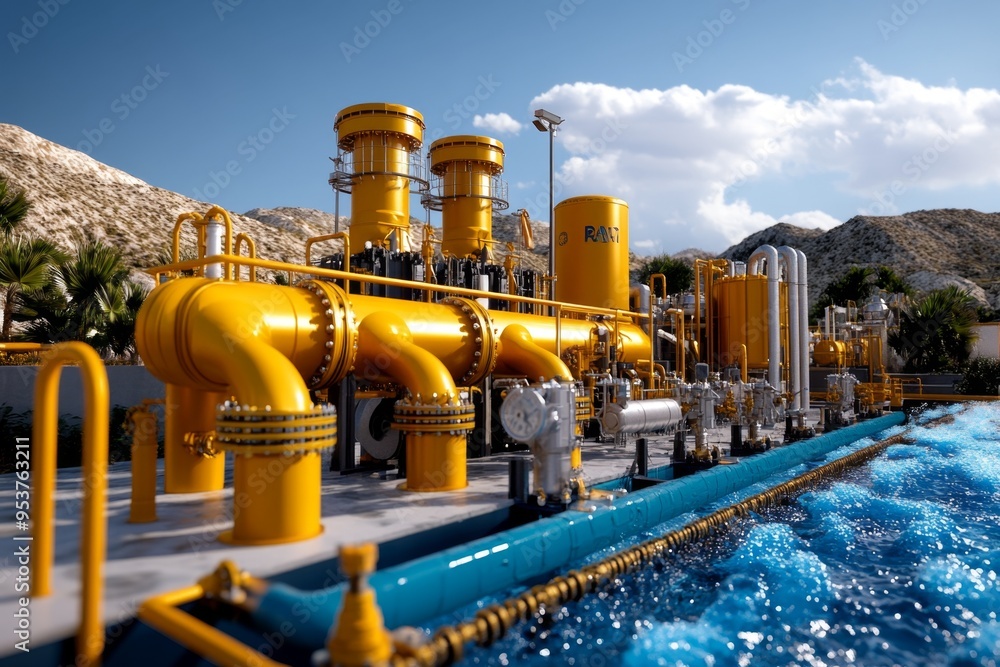 Geothermal energy plant operation is captured in a realistic photo ...