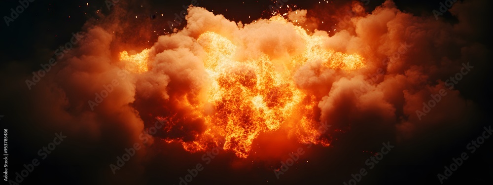 Cinematic shot of a raging fire, with smoke and sparks flying ...