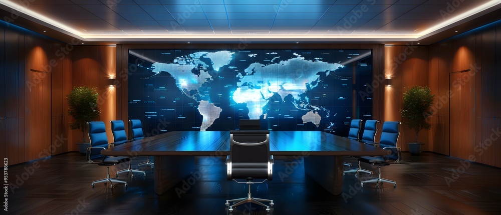 Conference room scene blended with world map and time zones. List of ...