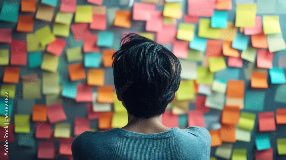 Person Staring At A Wall Covered In Post-it Notes, Representing ...