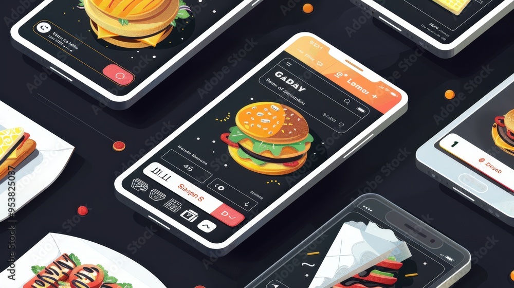 sleek food delivery app interface on a smartphone screen, showing ...