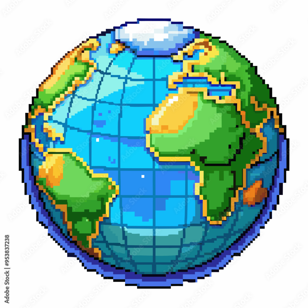 Pixel Art Globe, Retro Earth Illustration, 8 bit Style Planet, Digital ...