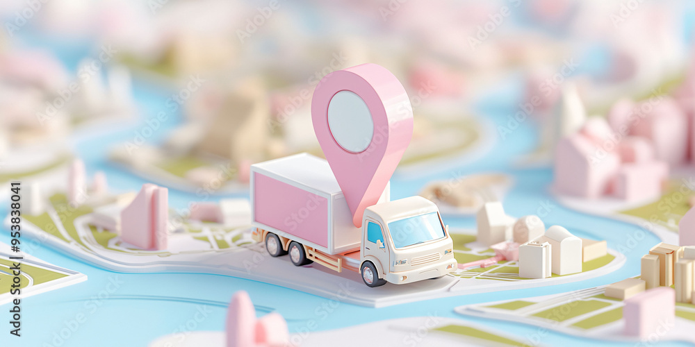 Delivery truck on map with location pin, symbolizing logistics and ...