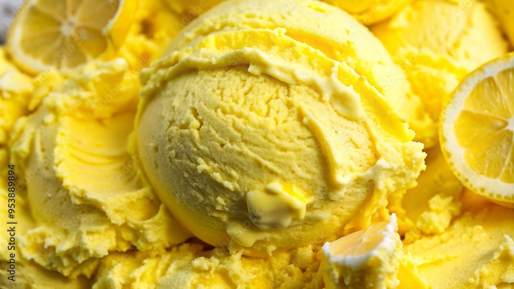 Lemon Custard Ice cream. Full frame background banner detail. Close up ...