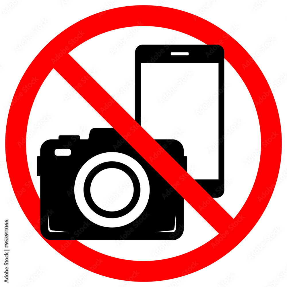 Red Prohibition Sign with Crossed-Out Camera and Phone Icons. No ...