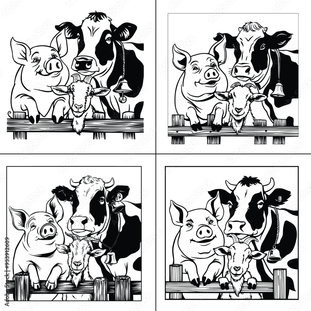 Farm animals clipart,Farm life dxf,Pig svg,Cow Svg , Goat Svg, Calves ...