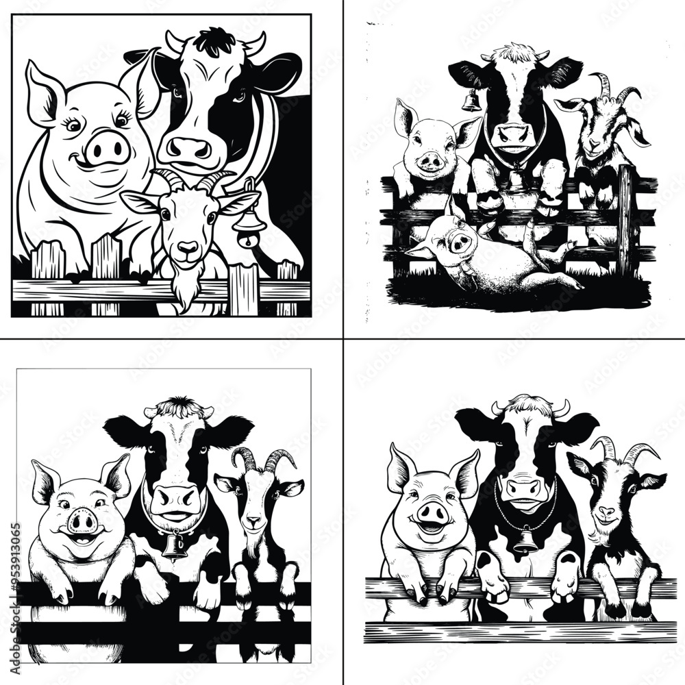 Farm animals clipart,Farm life dxf,Pig svg,Cow Svg , Goat Svg, Calves ...