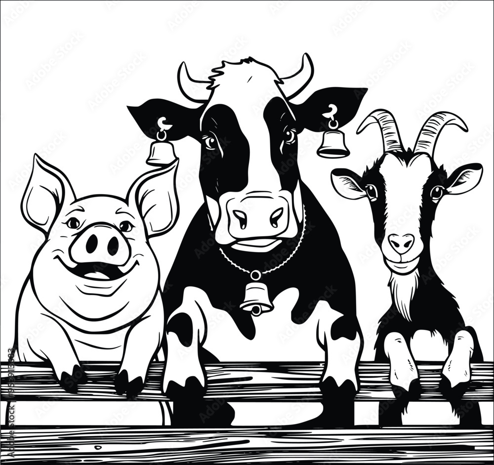 Vector de Stock Farm animals clipart,Farm life dxf,Pig svg,Cow Svg ...