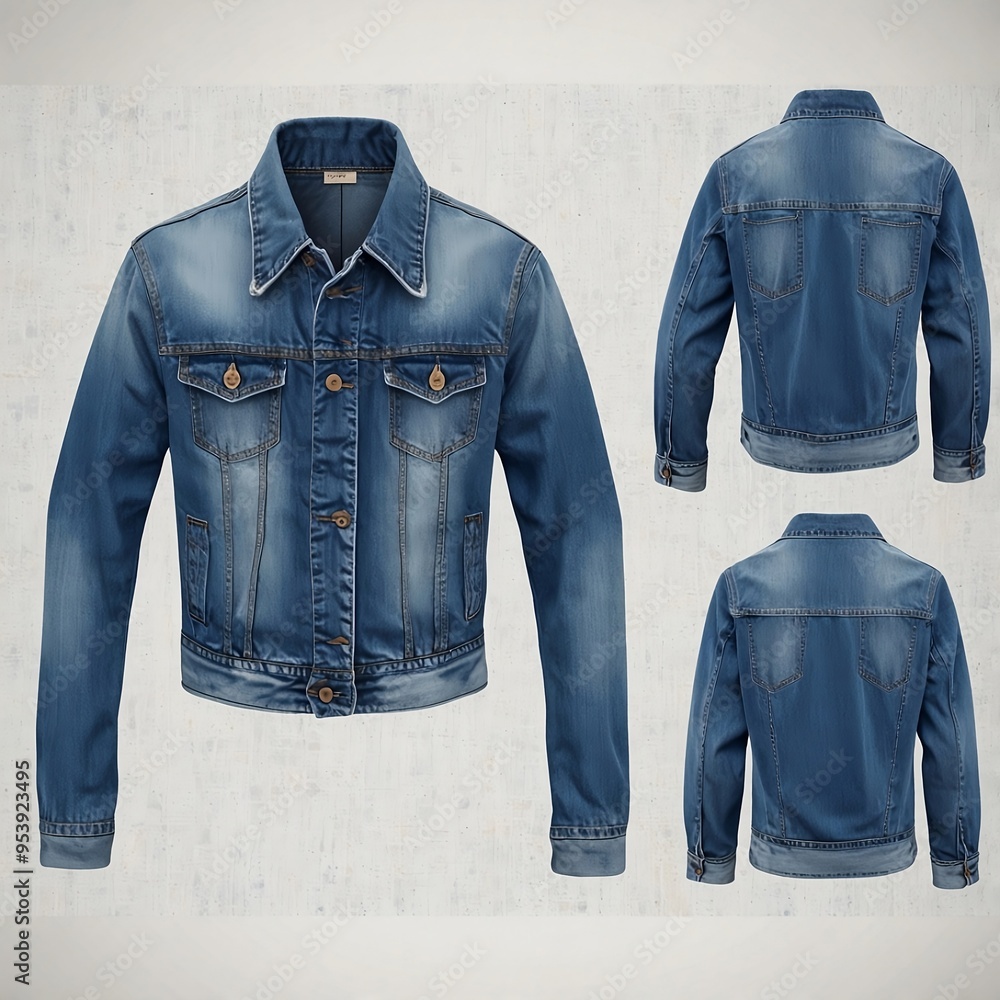 Blue Denim Jacket, mock up template, front and back view, isolated on ...