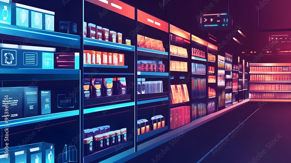 Innovative graphic depicting IoT powered smart shelves that utilize ...