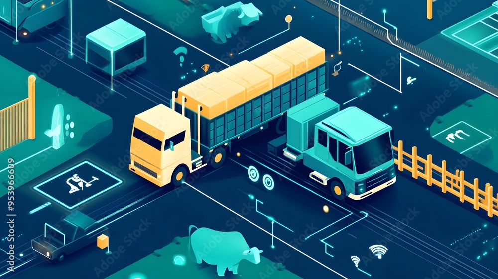 Innovative graphic depicting IoT powered transportation and logistics ...