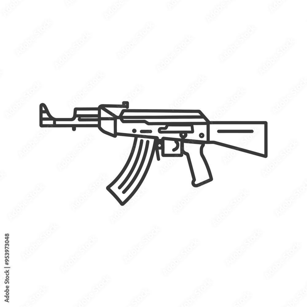 Black and White Line Art Illustration of an AK 47 Assault Rifle Stock ...