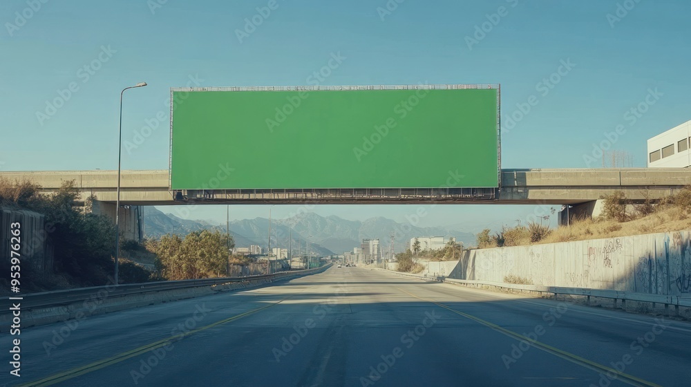 Green screen banner billboard on display highway for advertising media ...