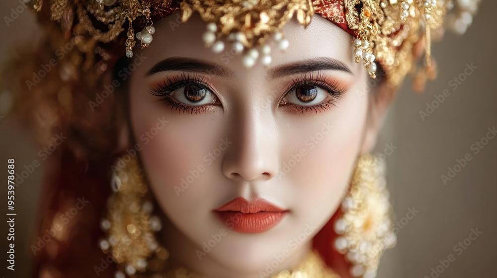 Beautiful female asian model with traditional bridal make up regional ...