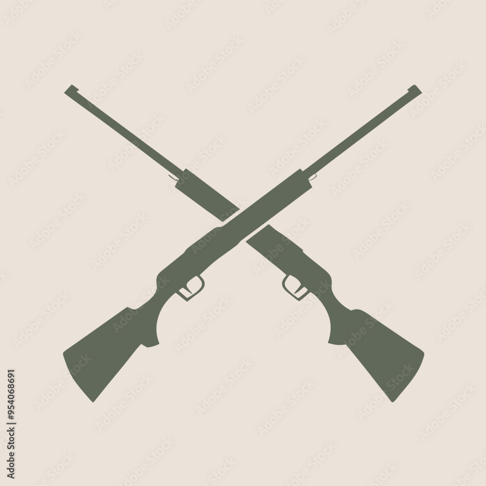 Two crossed rifles, vector silhouette clipart, isolated white ...