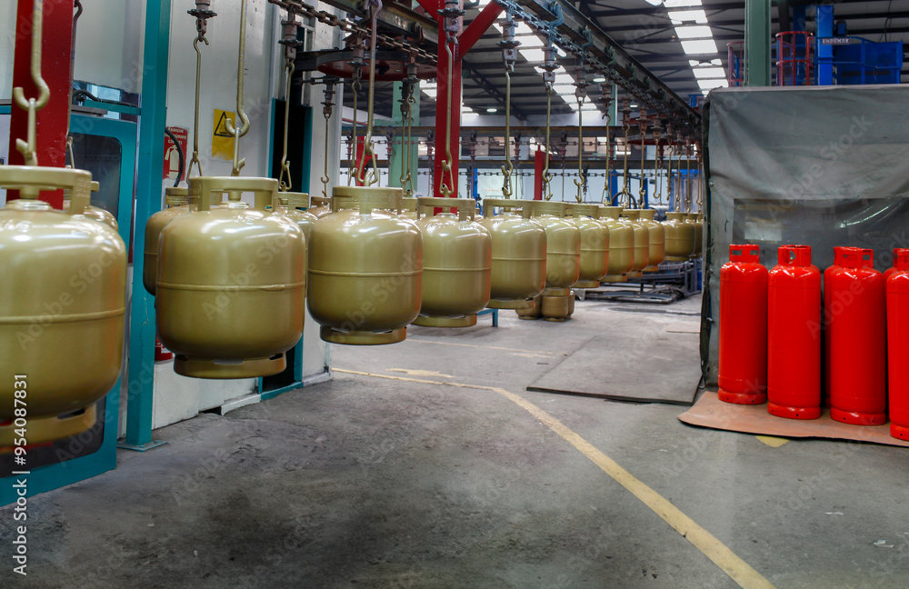 Bottled Gas. Gas cylinder production process. Process of quality ...