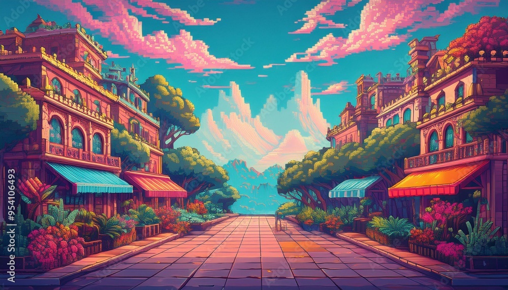 Retro pixel art game background Stock Illustration | Adobe Stock