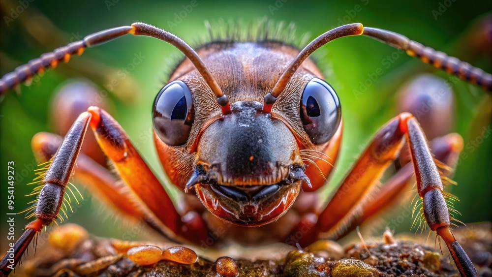 Macro close-up of an ant's intricate facial features, showcasing ...