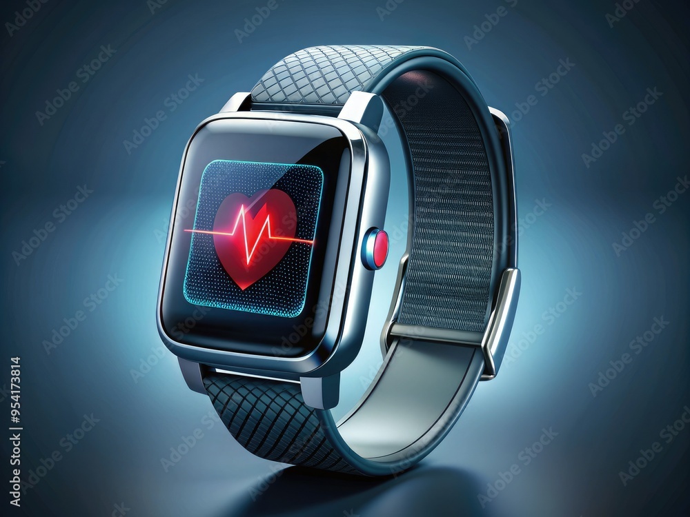 A futuristic wrist-based heart rate monitor displays a steady pulse ...