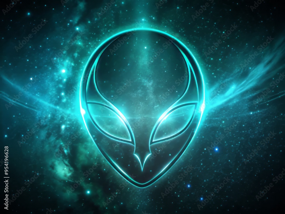 Otherworldly, glowing, blue-green alien script font appears etched on a ...