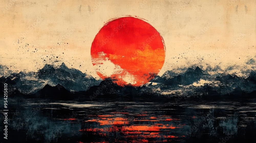 stylized japanese flag reimagined bold brush strokes form rising sun ...