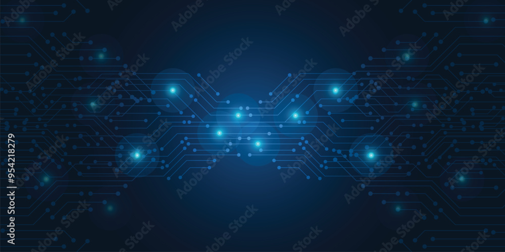 Tech blue futuristic circuit board abstract banner. Abstract blue ...