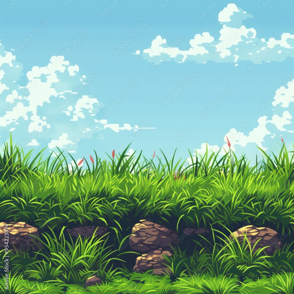 Pixel Art Spring Summer Nature Landscape, Video Game Outdoor Platformer ...