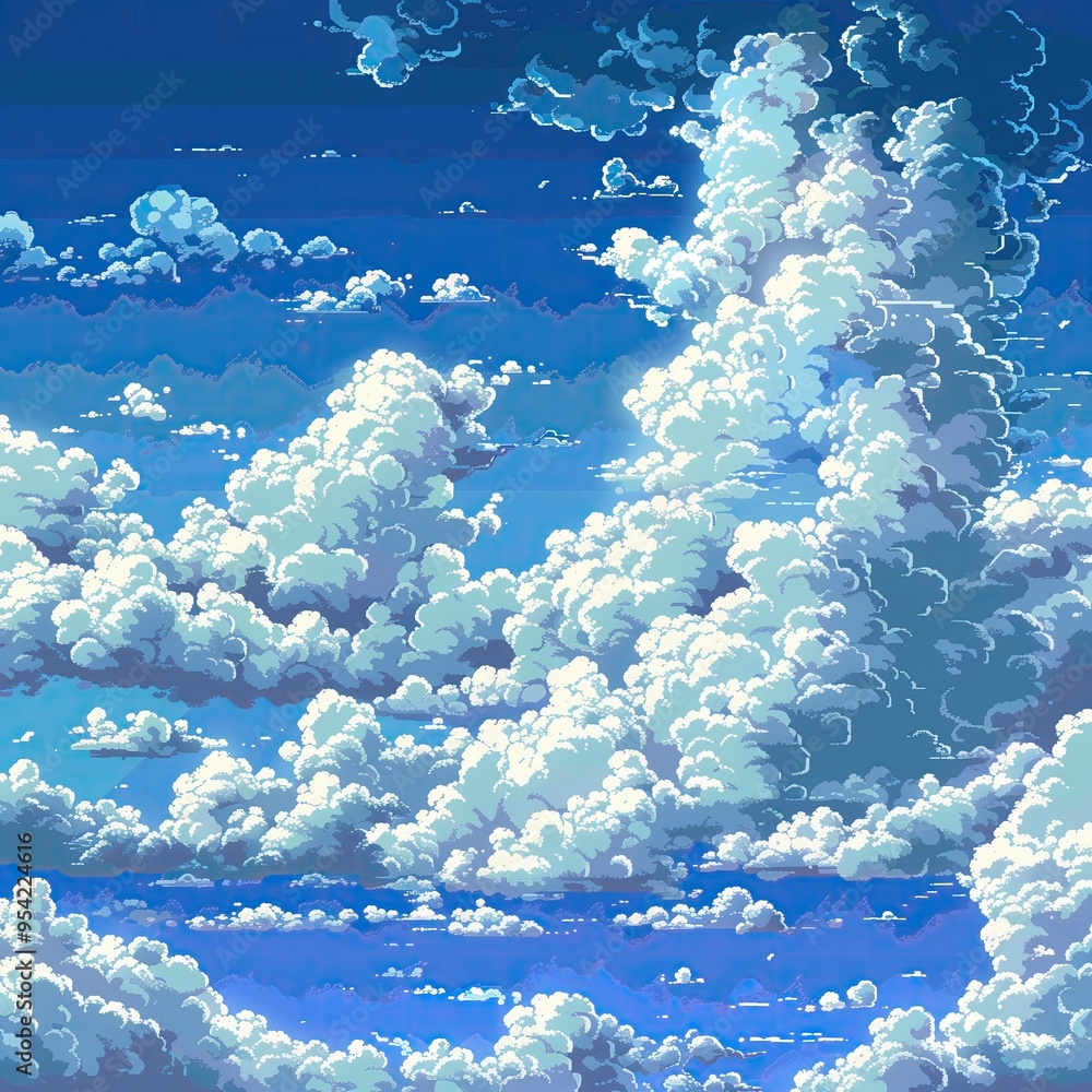 Pixel Art Clouds Spring Summer Nature Cloudscape, Video Game Cloudy ...