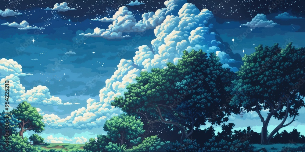 Ilustración de Stock Pixel Art Spring Summer Nature Landscape, Video ...