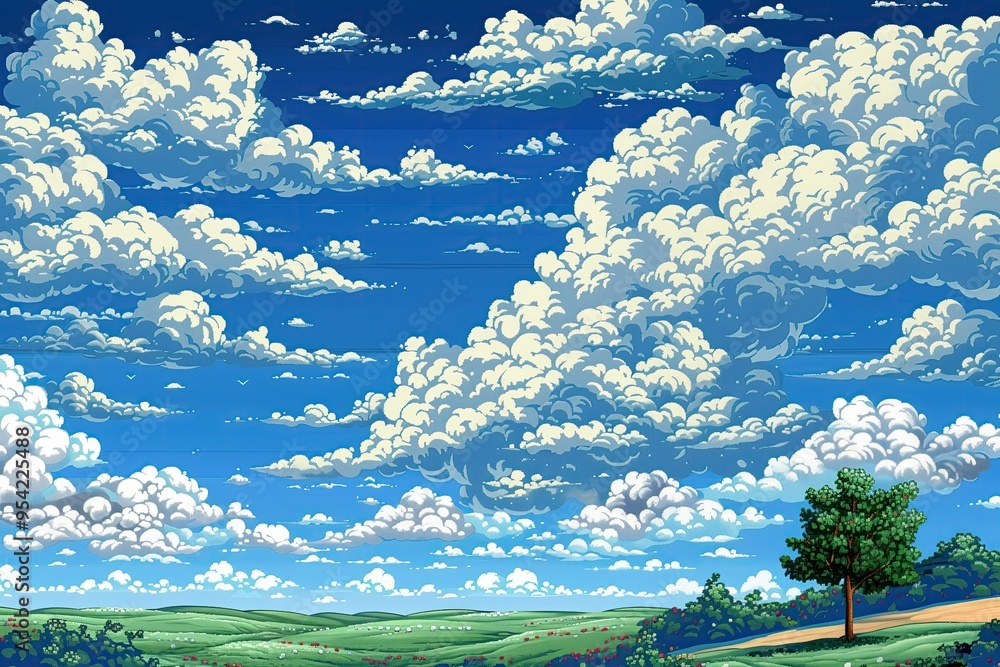 Pixel Art Spring Summer Nature Landscape, Video Game Outdoor Platformer ...