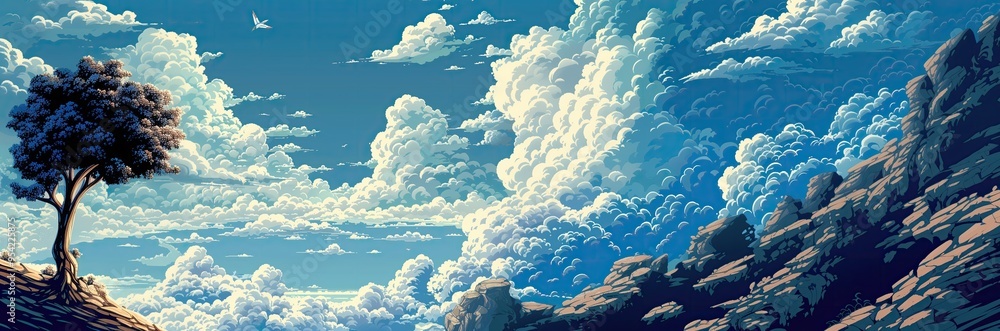 Pixel Art Clouds Spring Summer Nature Cloudscape, Video Game Cloudy ...