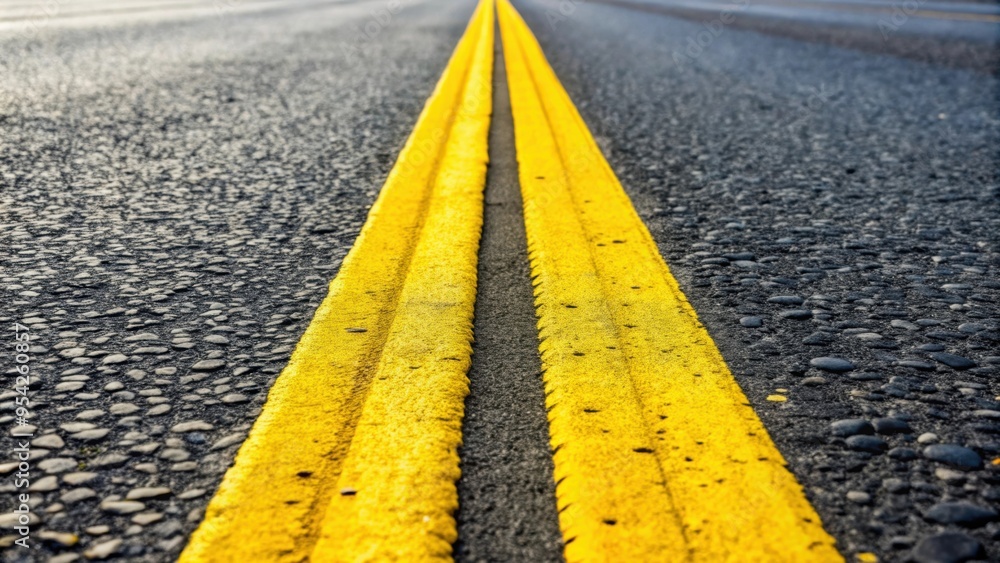 Yellow utility line markings on asphalt street indicating buried pipes ...
