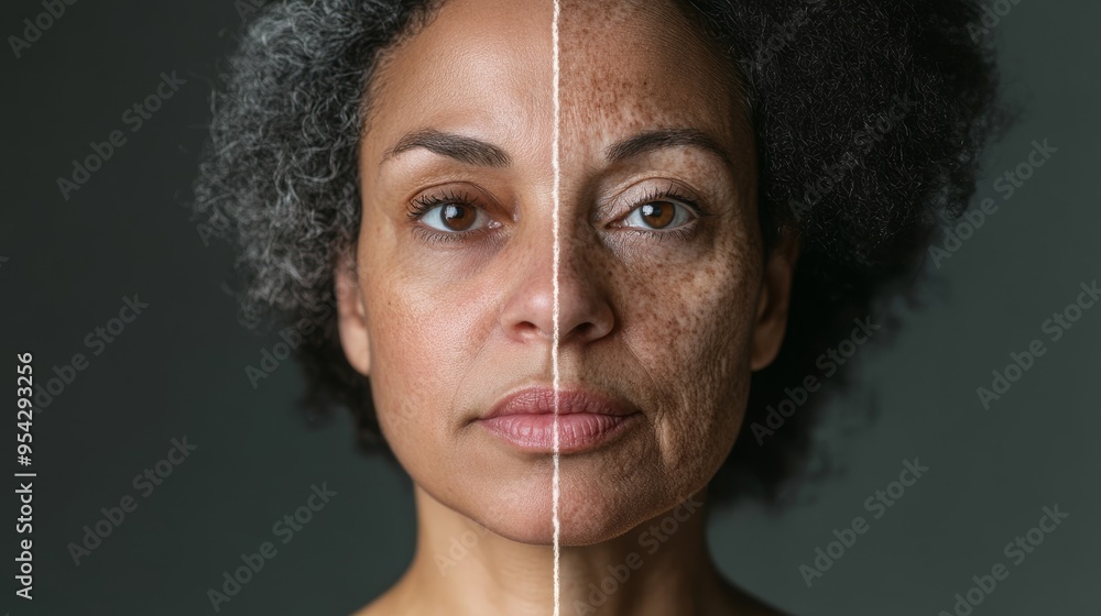 Woman face before and after skin tightening and anti-aging procedures ...