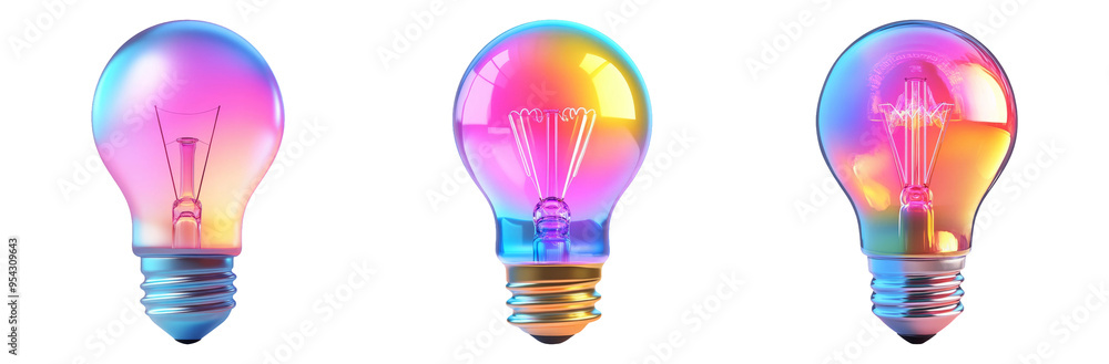 Gradient light bulbs with colorful designs set isolated on transparent ...