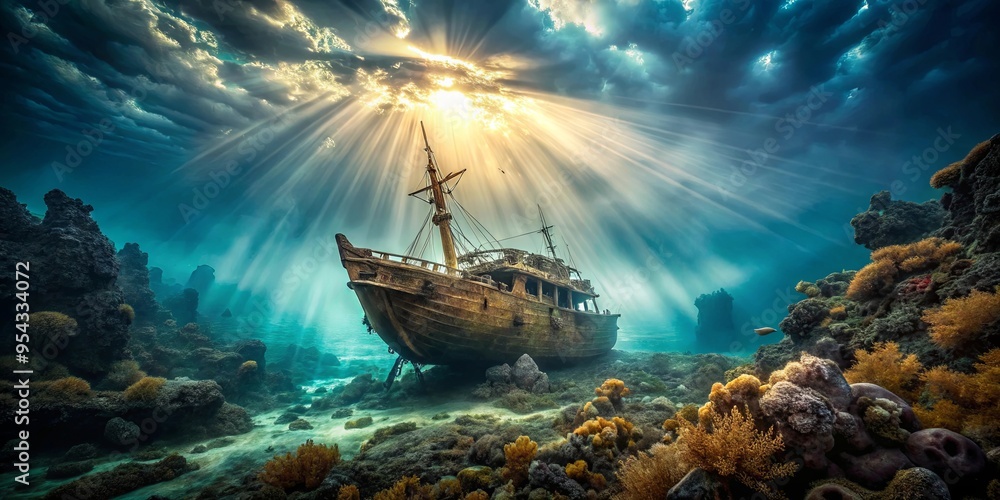 Stock-Illustration „Dramatic stock photo of a shipwreck adventure in ...