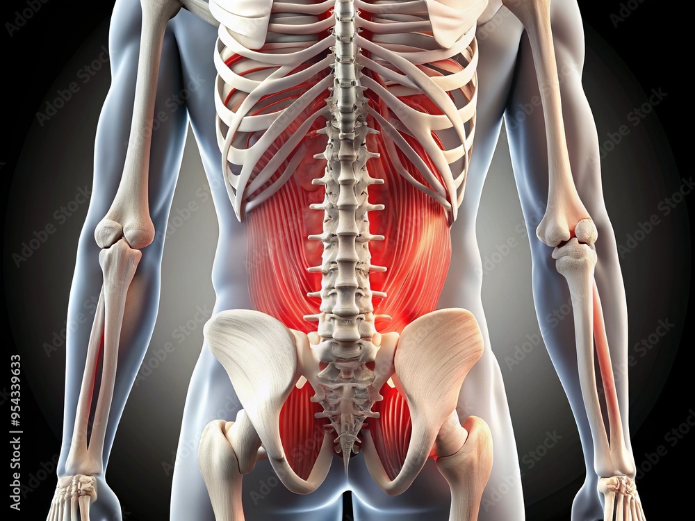 Detailed illustration of the iliocostalis lumborum muscle in the lower ...