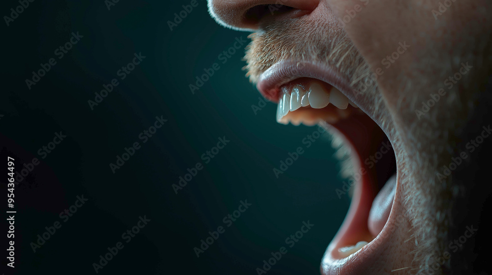 Foto de Stock Extreme close-up of a clenched jaw with visible veins and ...