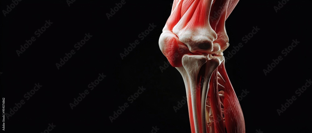 Detailed anatomical illustration of a knee joint highlighting muscles ...