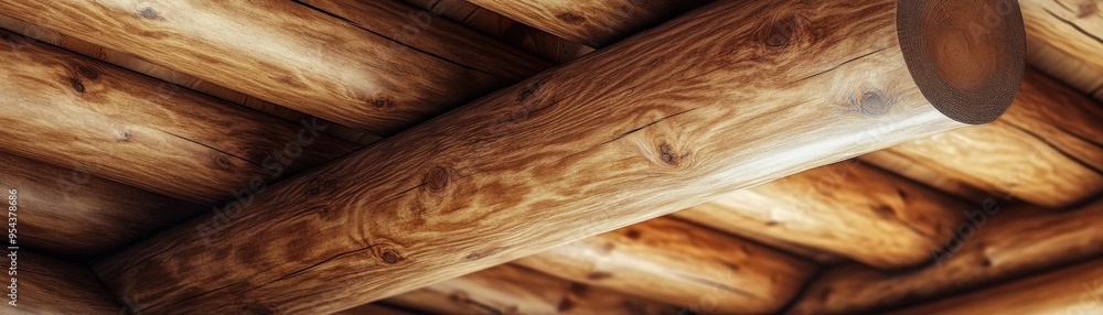 Rustic Grainy Wooden Ceiling Beams in a Solid Log Cabin Interior ...