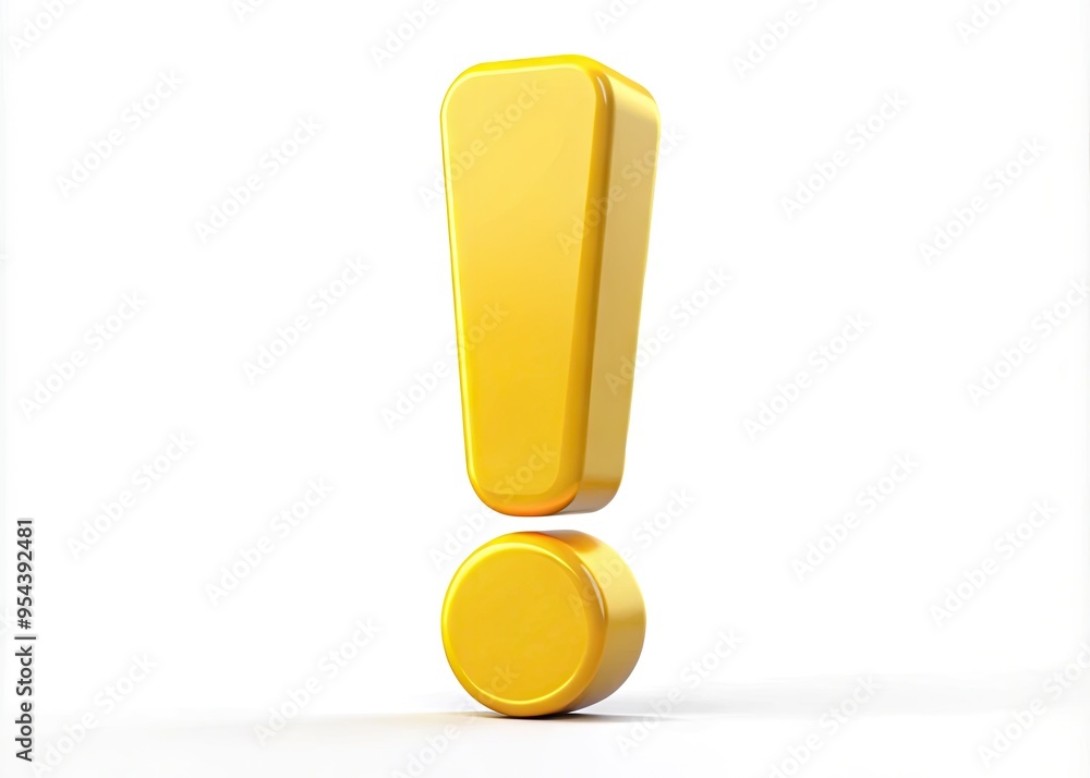 Vibrant yellow exclamation mark symbol isolated on a clean white ...