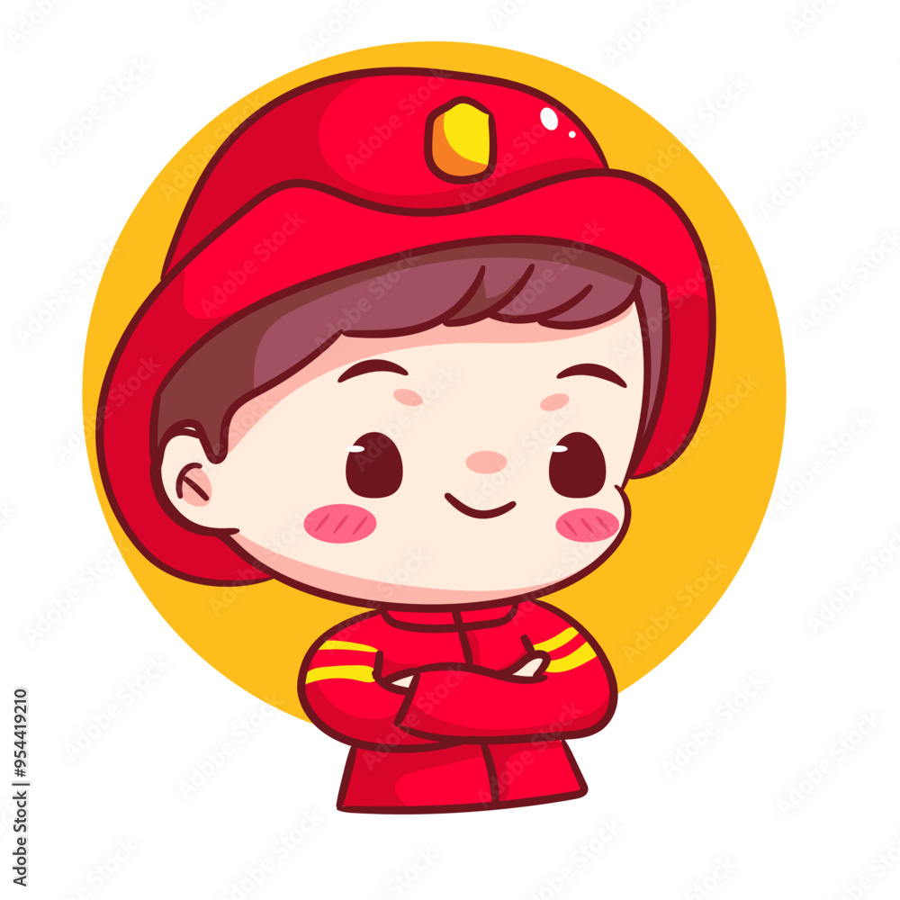 Cute Fire fighter Crossed Arm Cartoon Vector Character. Profession ...